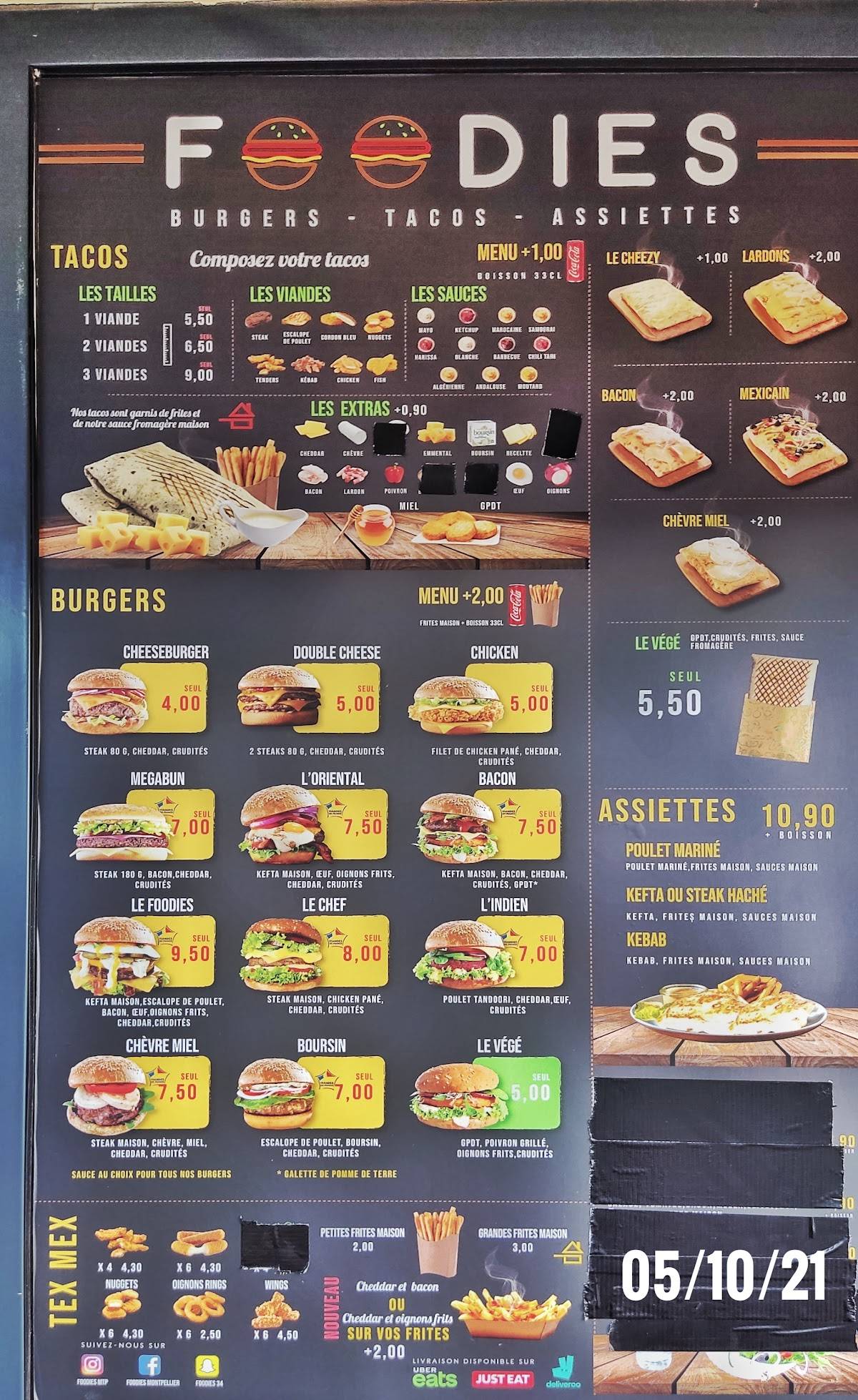 Menu au Foodies restaurant, Montpellier