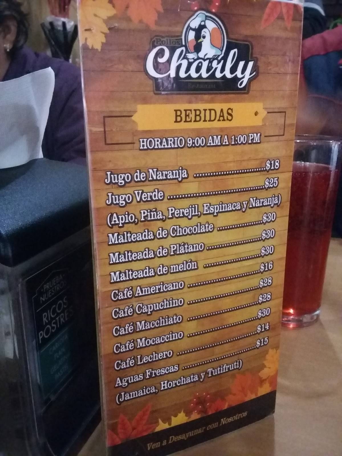 Carta de Pollos Charly 2 Restaurant, Fortín de las Flores