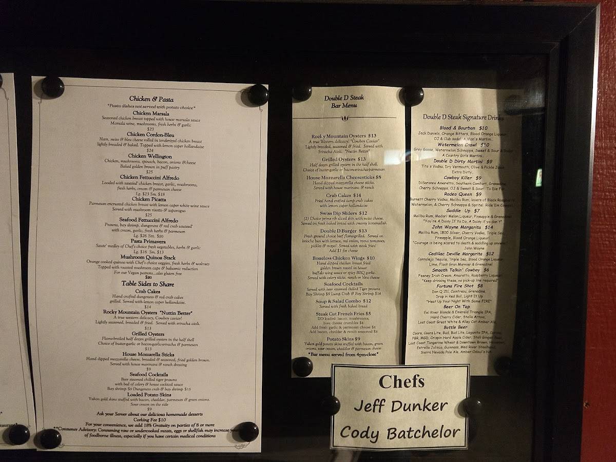 Menu at Double D Steak & Seafood steakhouse, Fortuna