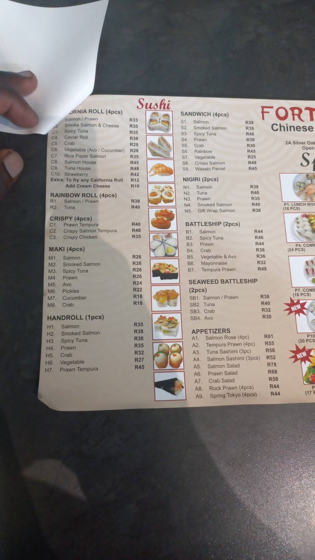 Menu at Fortune Dragon restaurant, Pretoria, Silver Oaks Crossing