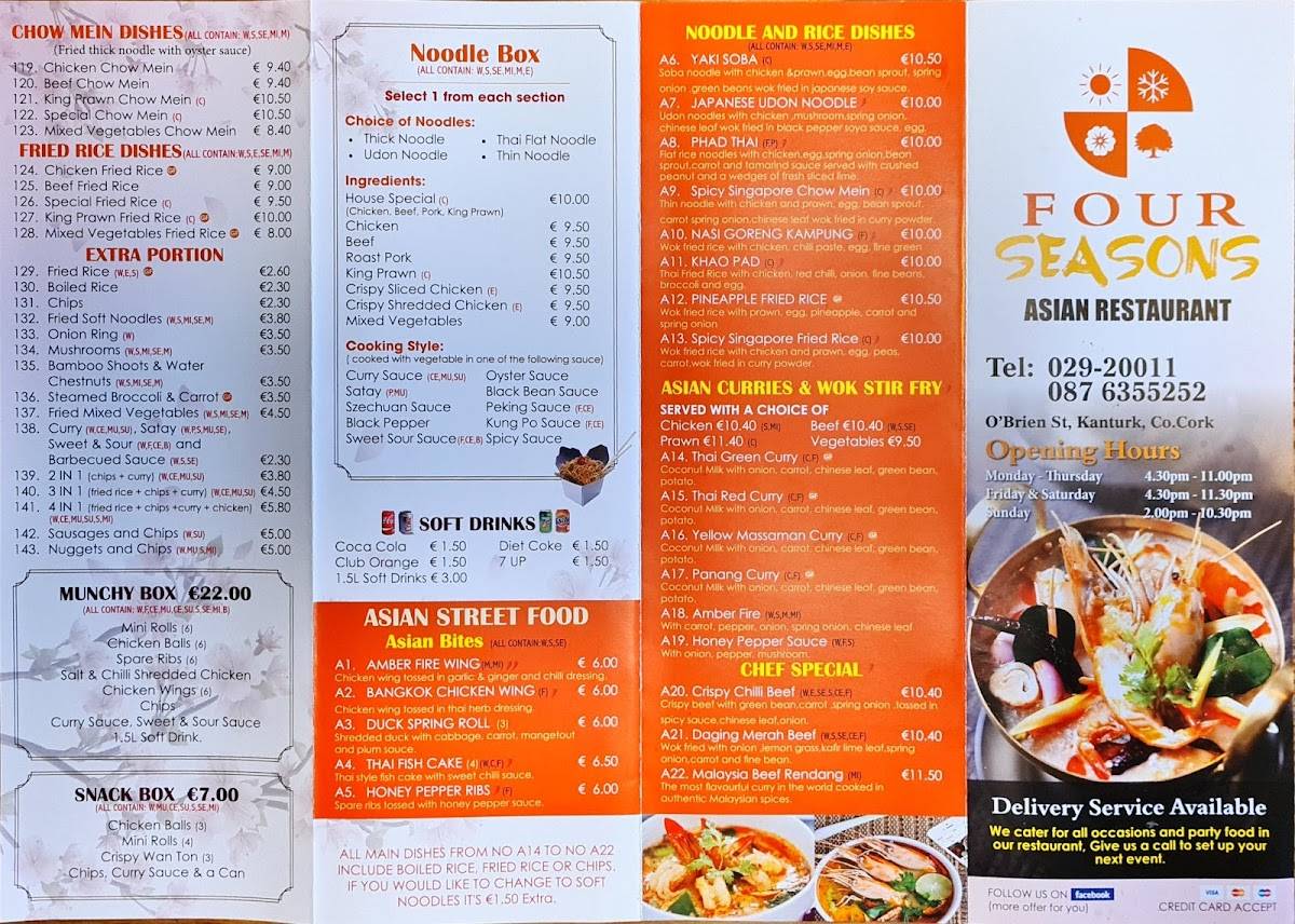 Menu at Four Seasons Chinese Restaurant, Kanturk