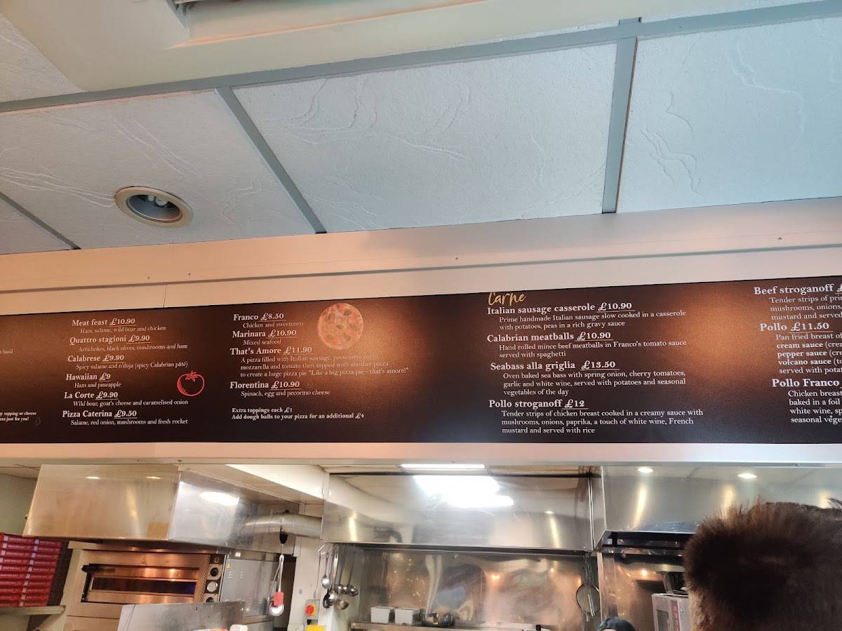 Menu at Franco's pizzeria, Leyland