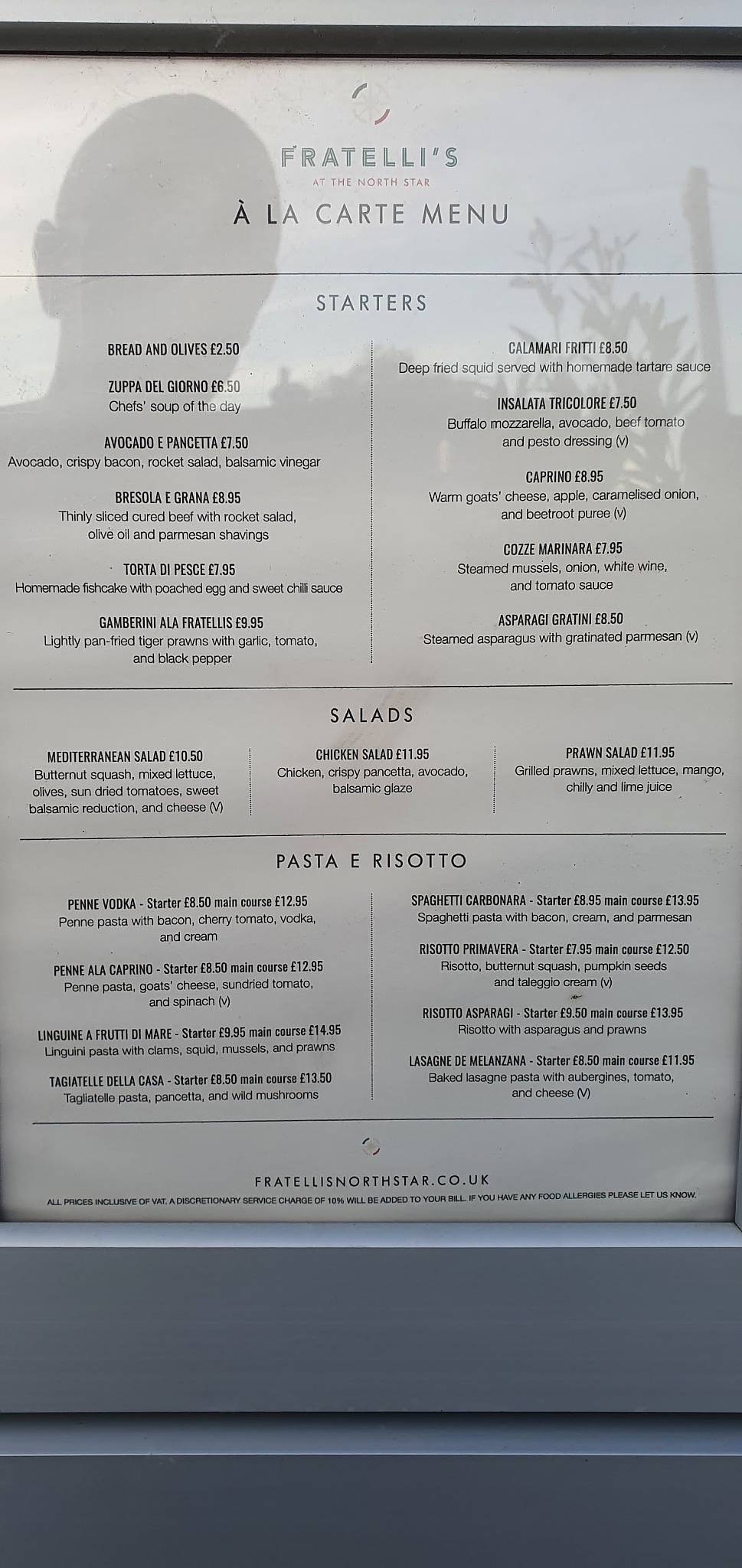Menu at Fratellis At Northstar pub & bar, Gosport