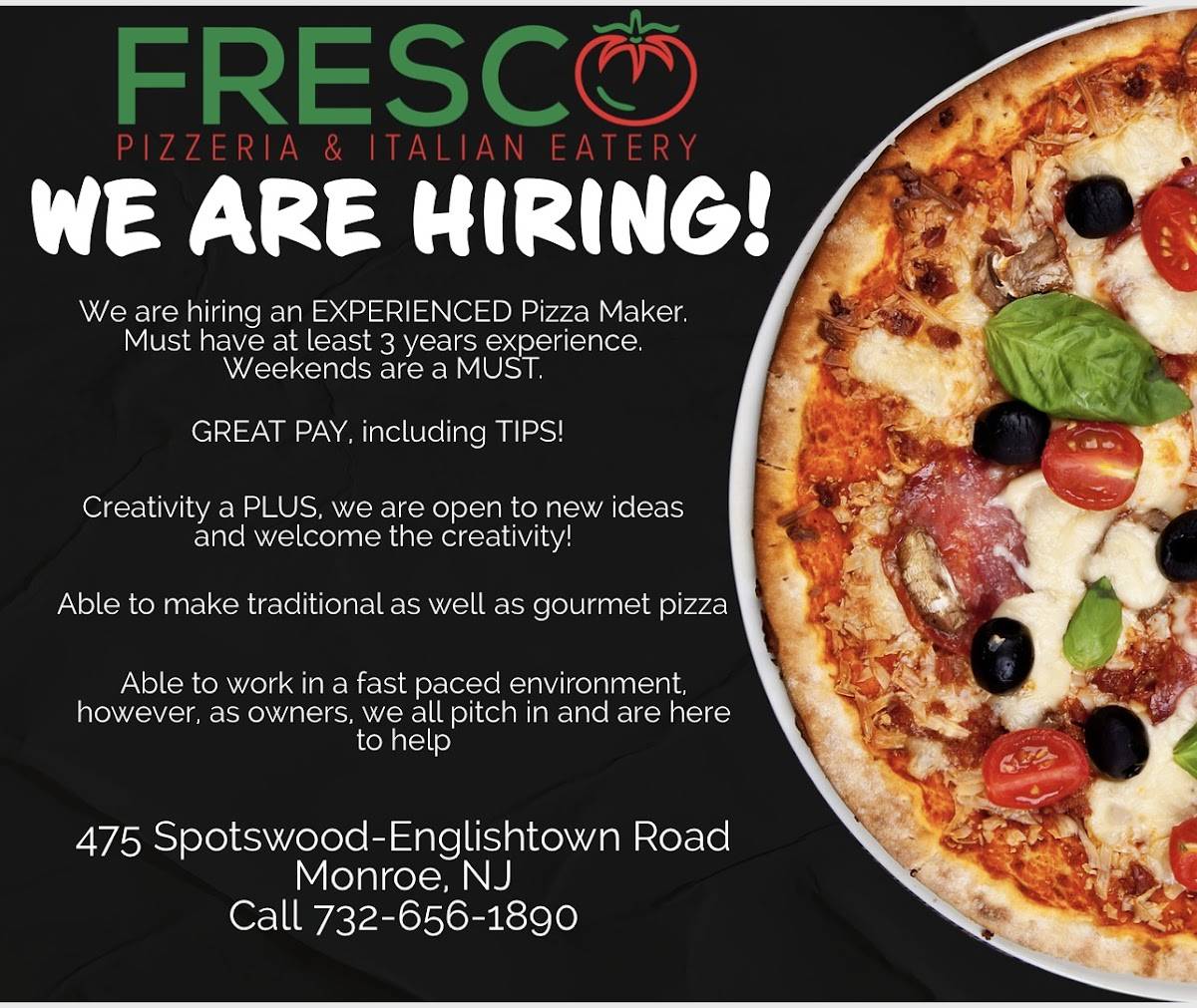 Menu at Fresco Pizzeria & Italian Eatery, Monroe Township