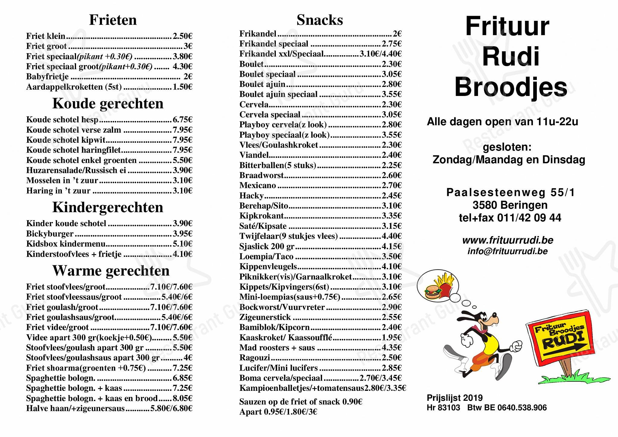 Speisekarte von Frituur Broodjes Rudi, Beringen