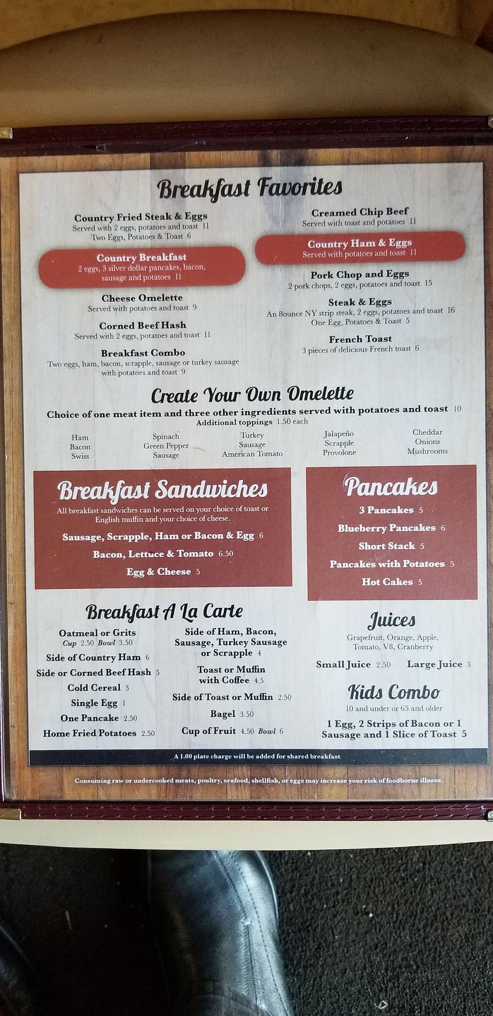 Menu at Frying Pan restaurant, Lusby