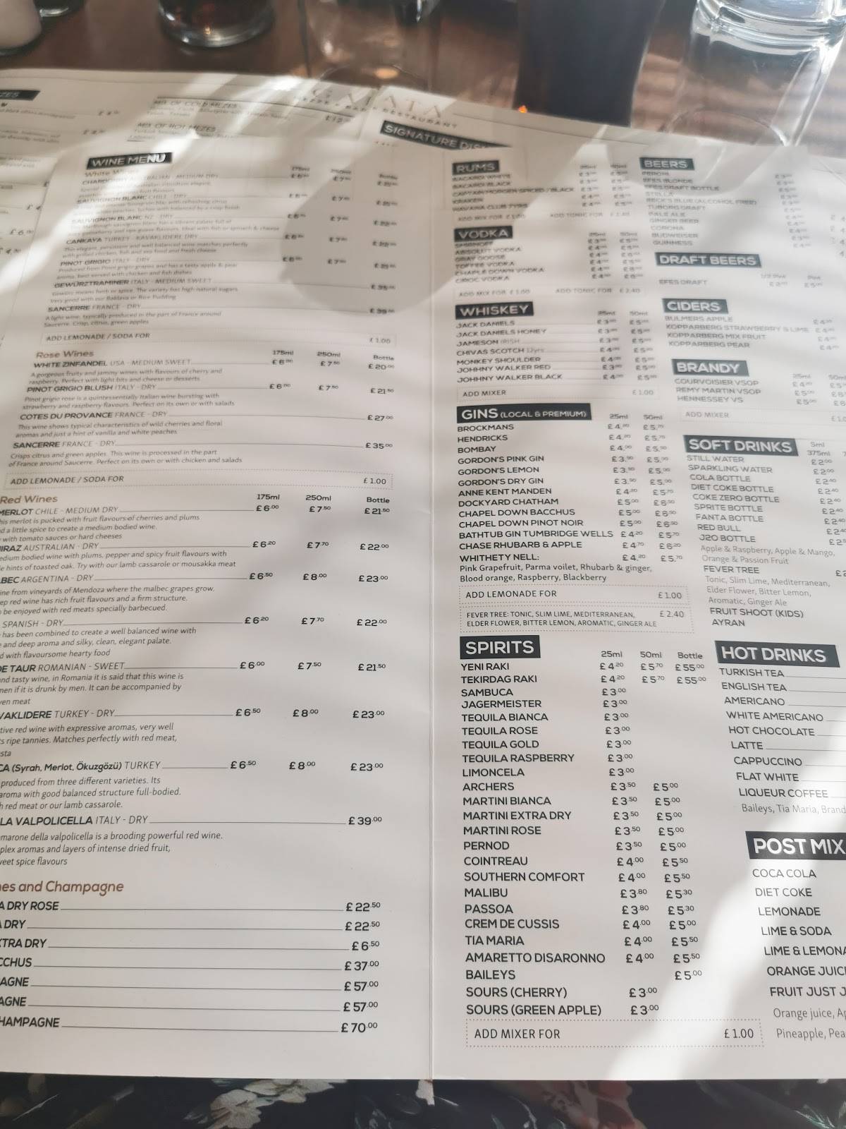 Menu at Galata Mezze Restaurant & Bar, Rainham