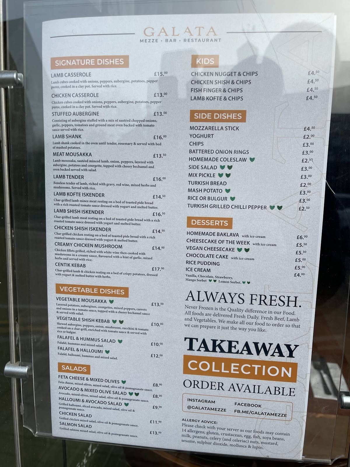 Menu at Galata Mezze Restaurant & Bar, Rainham