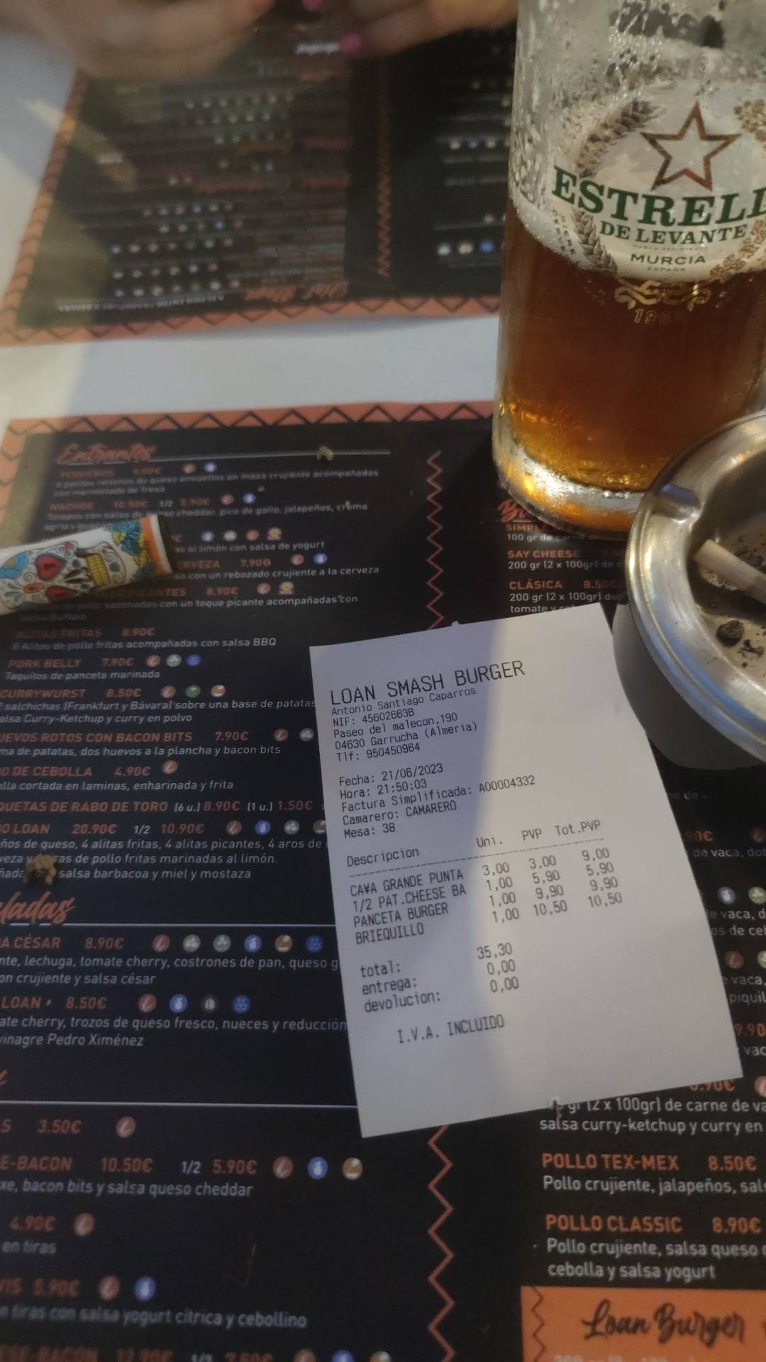 Menu at Loan Smash Burger restaurant, Garrucha
