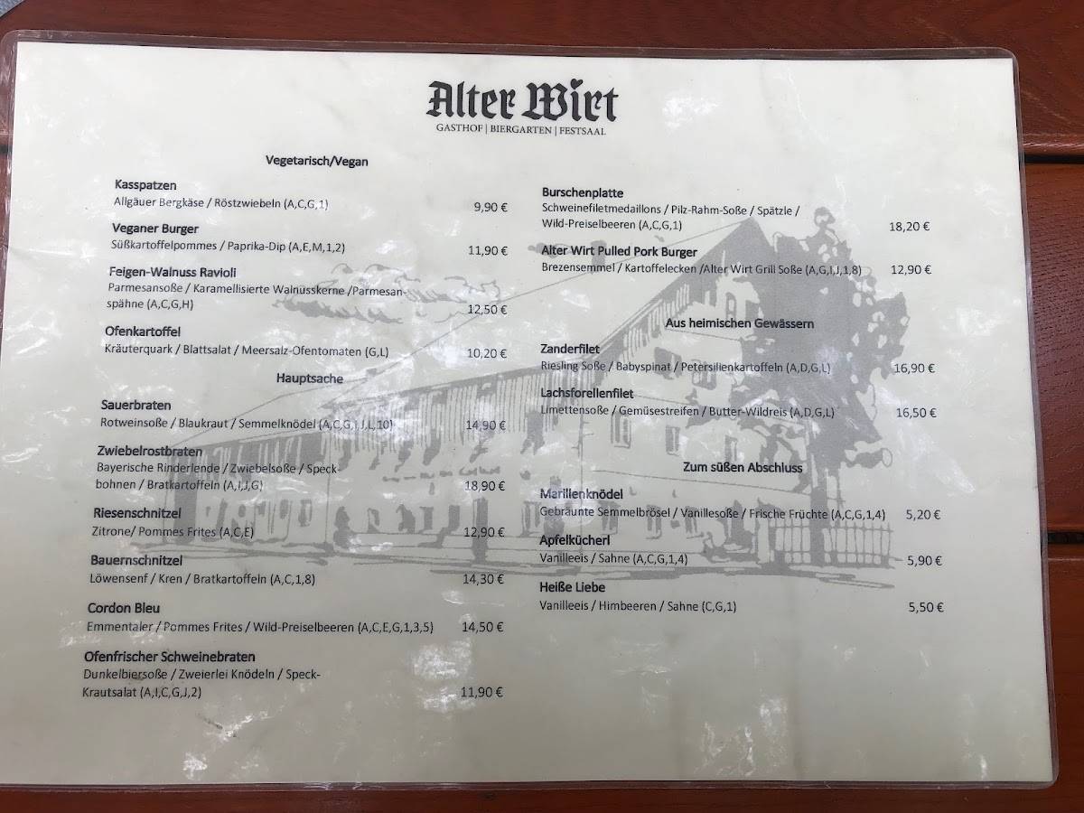 Speisekarte von Gasthof Alter Wirt restaurant, Hohenbrunn