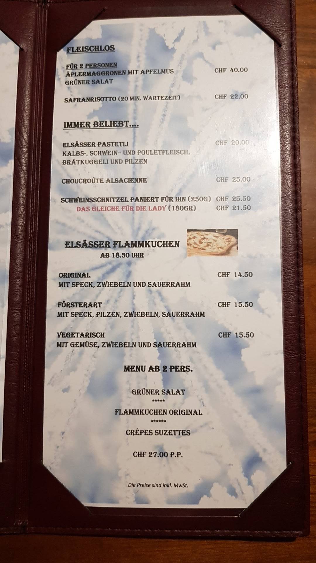 Menu at Gasthof Schlossberg Bori, Signau