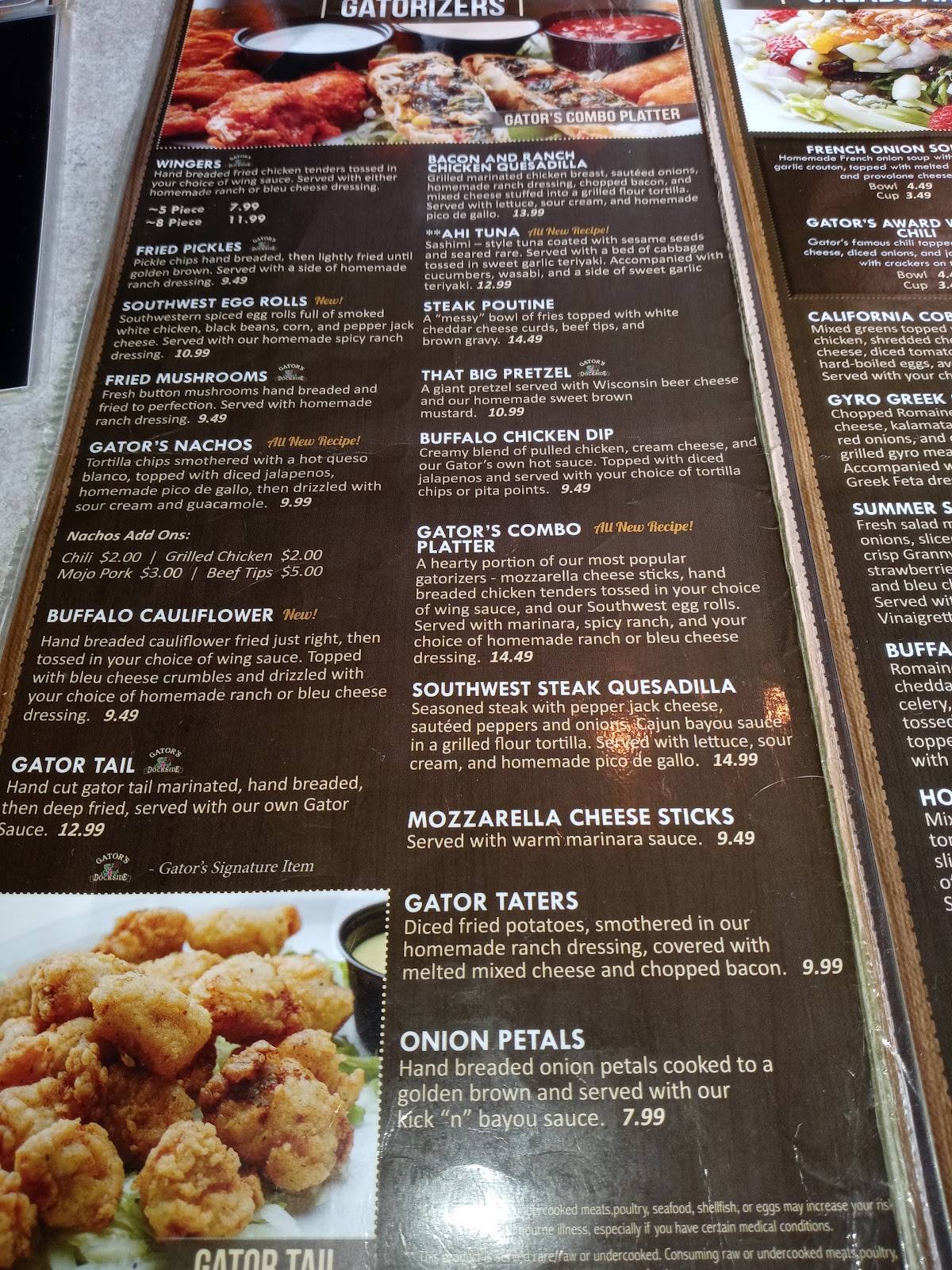 Menu at Gator's Dockside Lake City pub & bar, Lake City