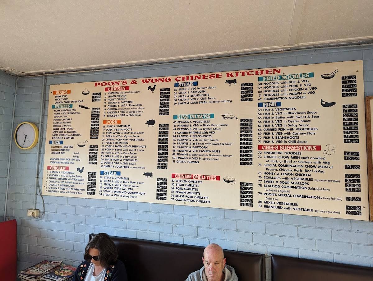 Menu at Poon's & Wong Chinese Kitchen fast food, Geelong West