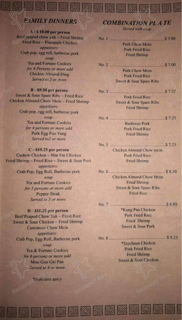 Menu at Gee's Family Restaurant, Prineville