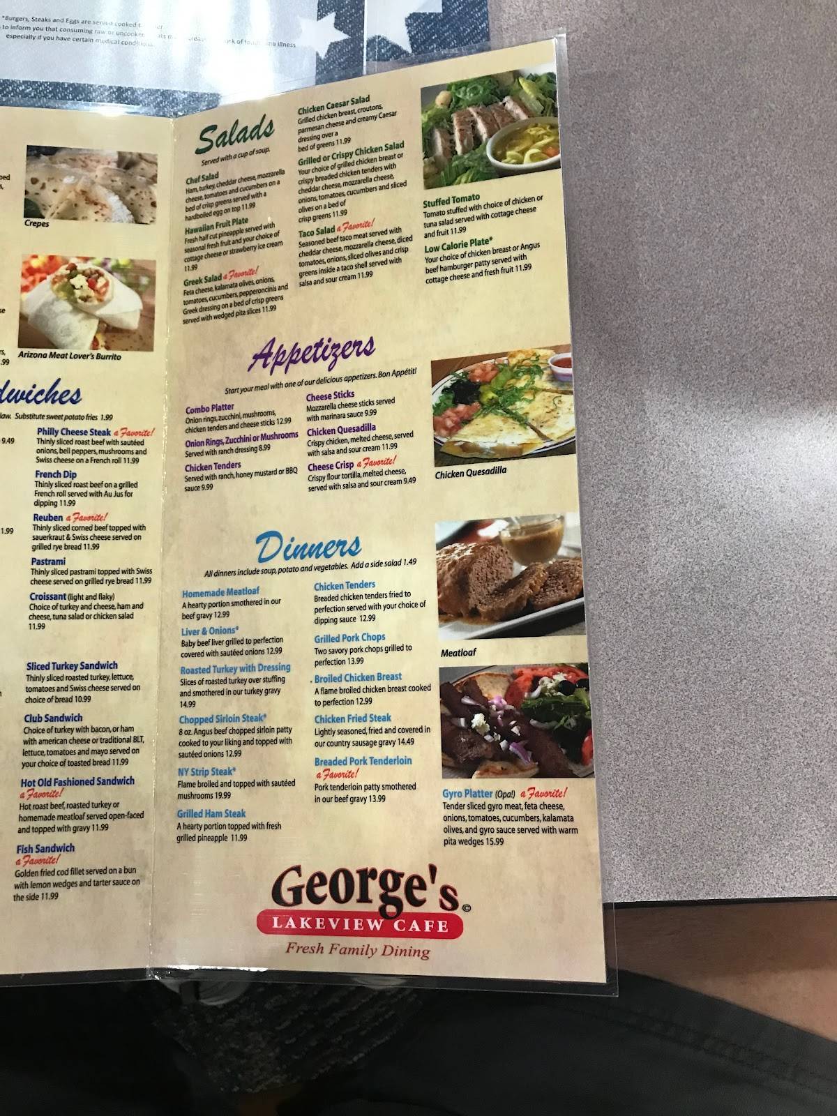 Menu at George's Cafe, Sun City