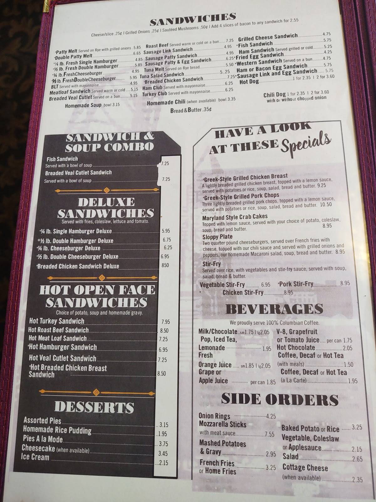 Menu at George's Kitchen restaurant, Cleveland