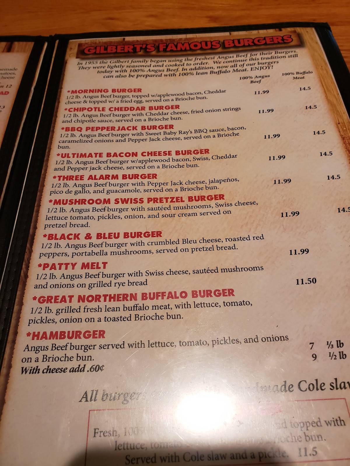 Menu at Gilbert's Lodge pub & bar, Saint Clair Shores