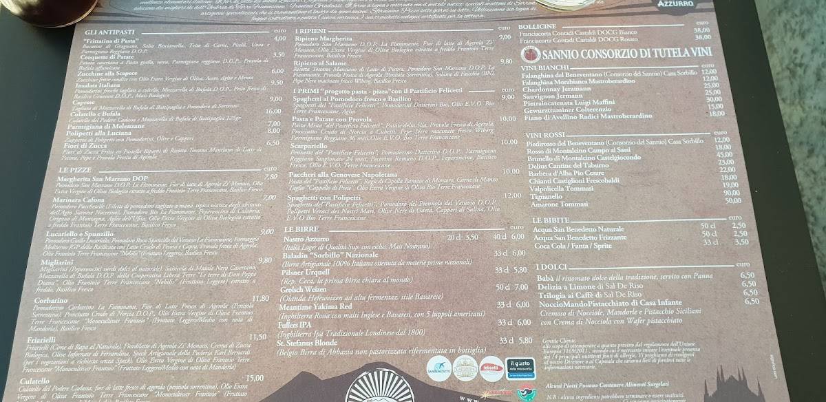 Menu da Gino Sorbillo pizzeria, Milano, Via Montevideo 4