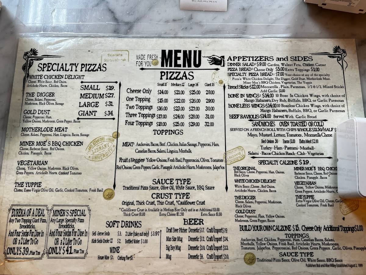 Menu at Gold Dust Pizza Sutter Creek pizzeria, Sutter Creek