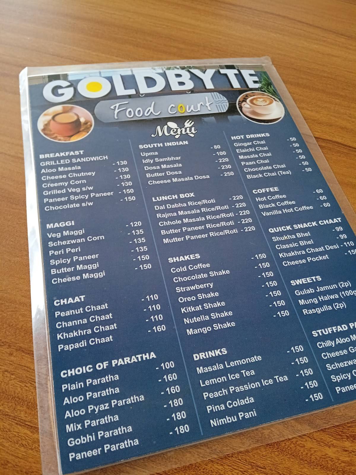 Menu at Goldbyte, Raipur