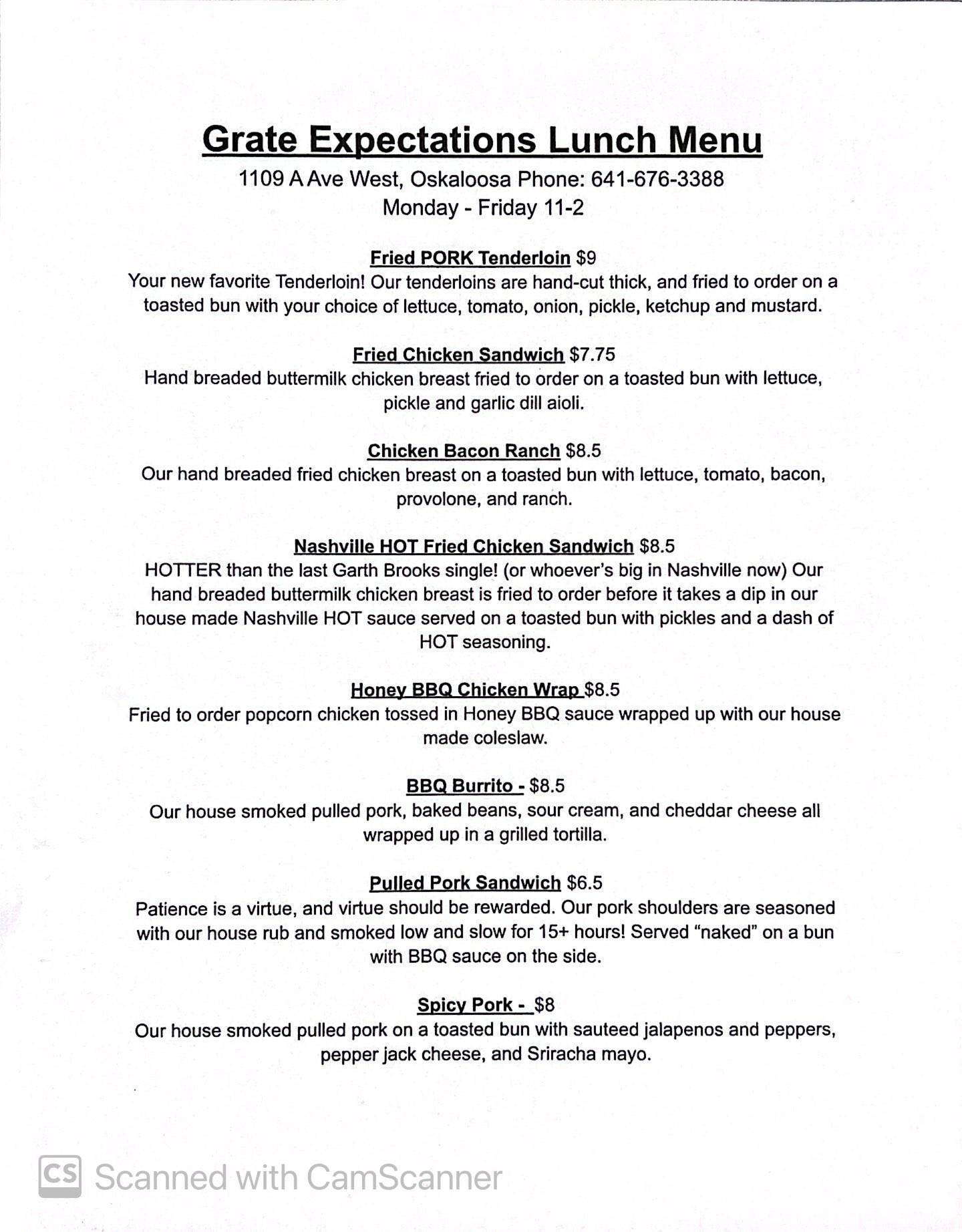 Menu at Grate Expectations Catering BBQ, Oskaloosa
