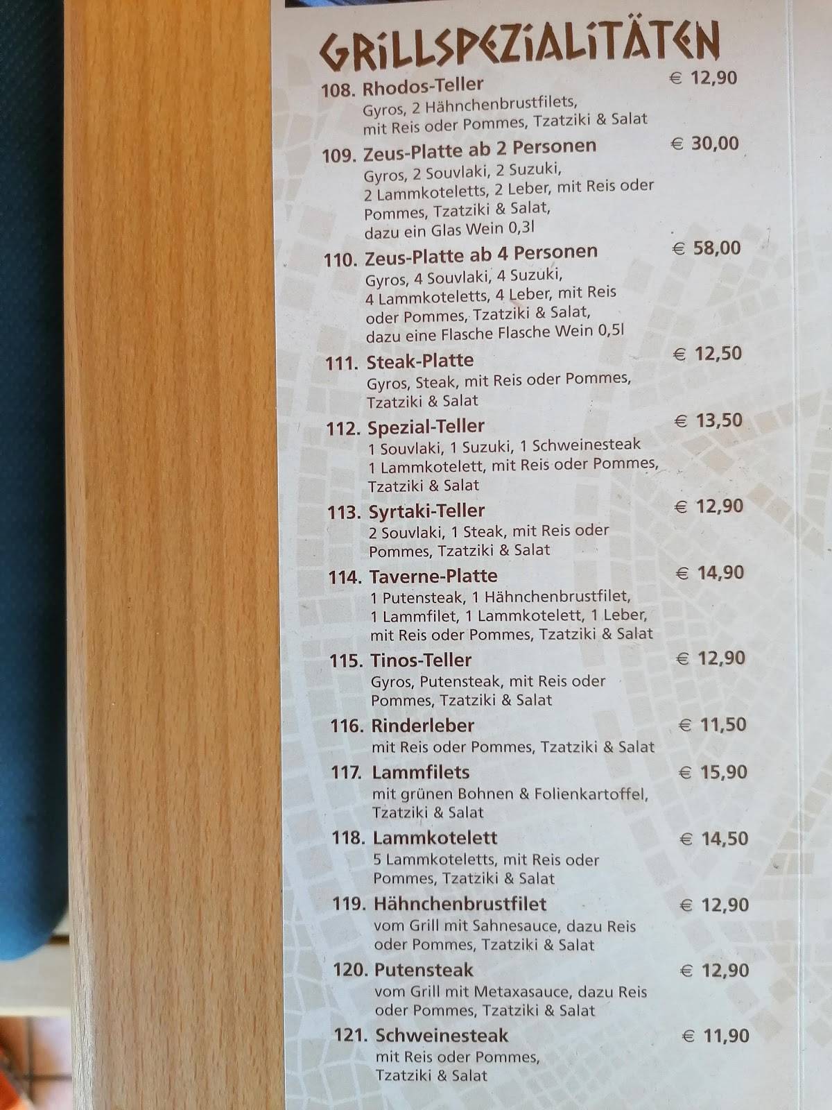 Speisekarte von Griechisches Restaurant ZEUS, Lübeck