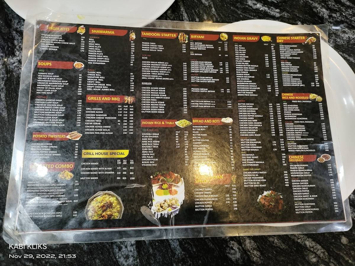 Menu at Grill House, Moodbidri