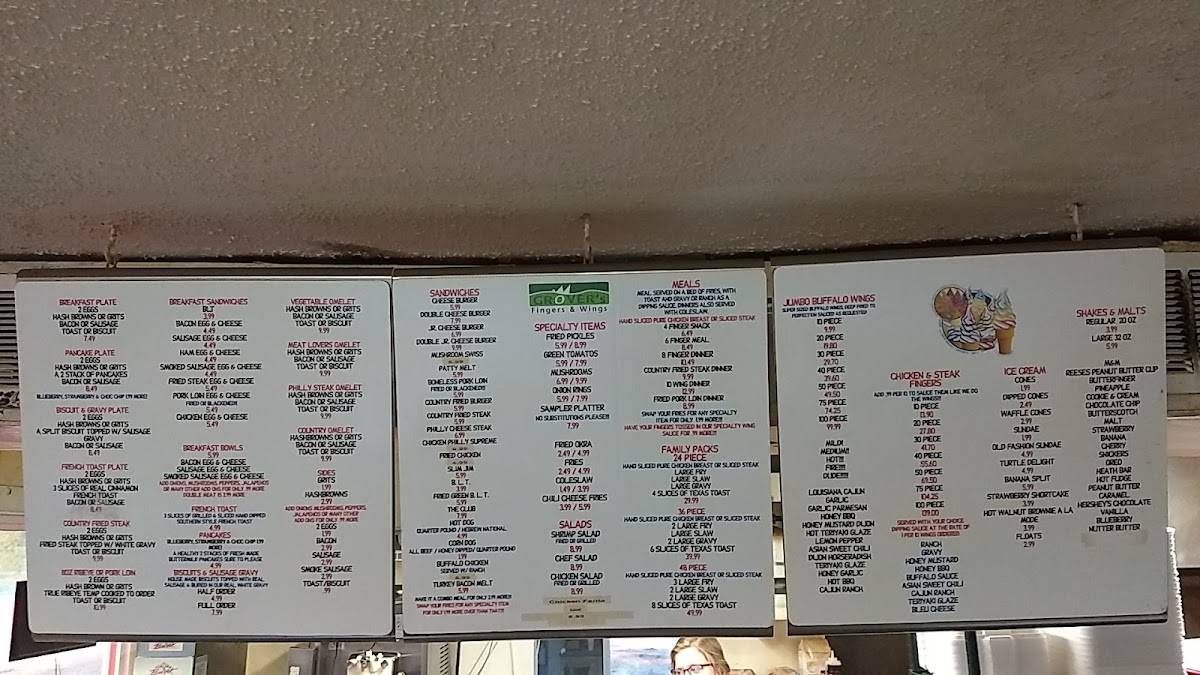 Menu at Grover's Fingers & Wings restaurant, Pensacola