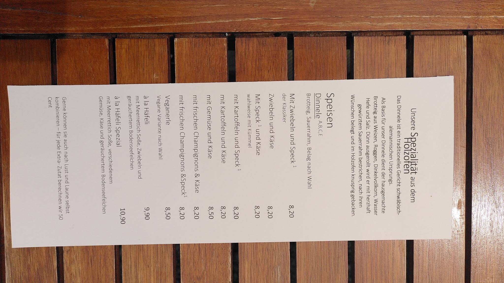 Menu at Häfeli restaurant, Uhldingen-Mühlhofen