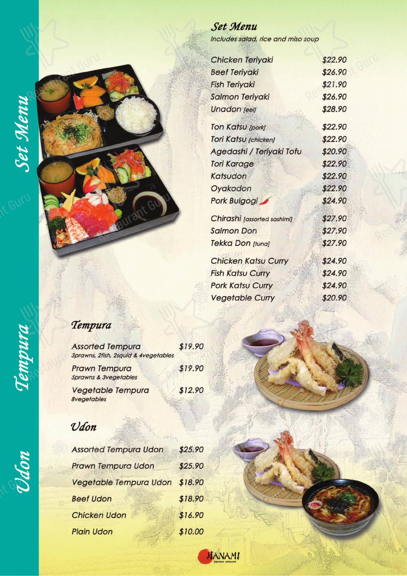 Menu at HANAMI Japanese Restaurant, Mount Lawley