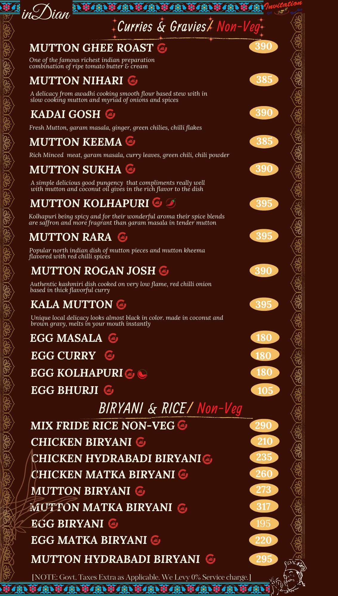 Menu at HOTEL INVITATION, Belgaum