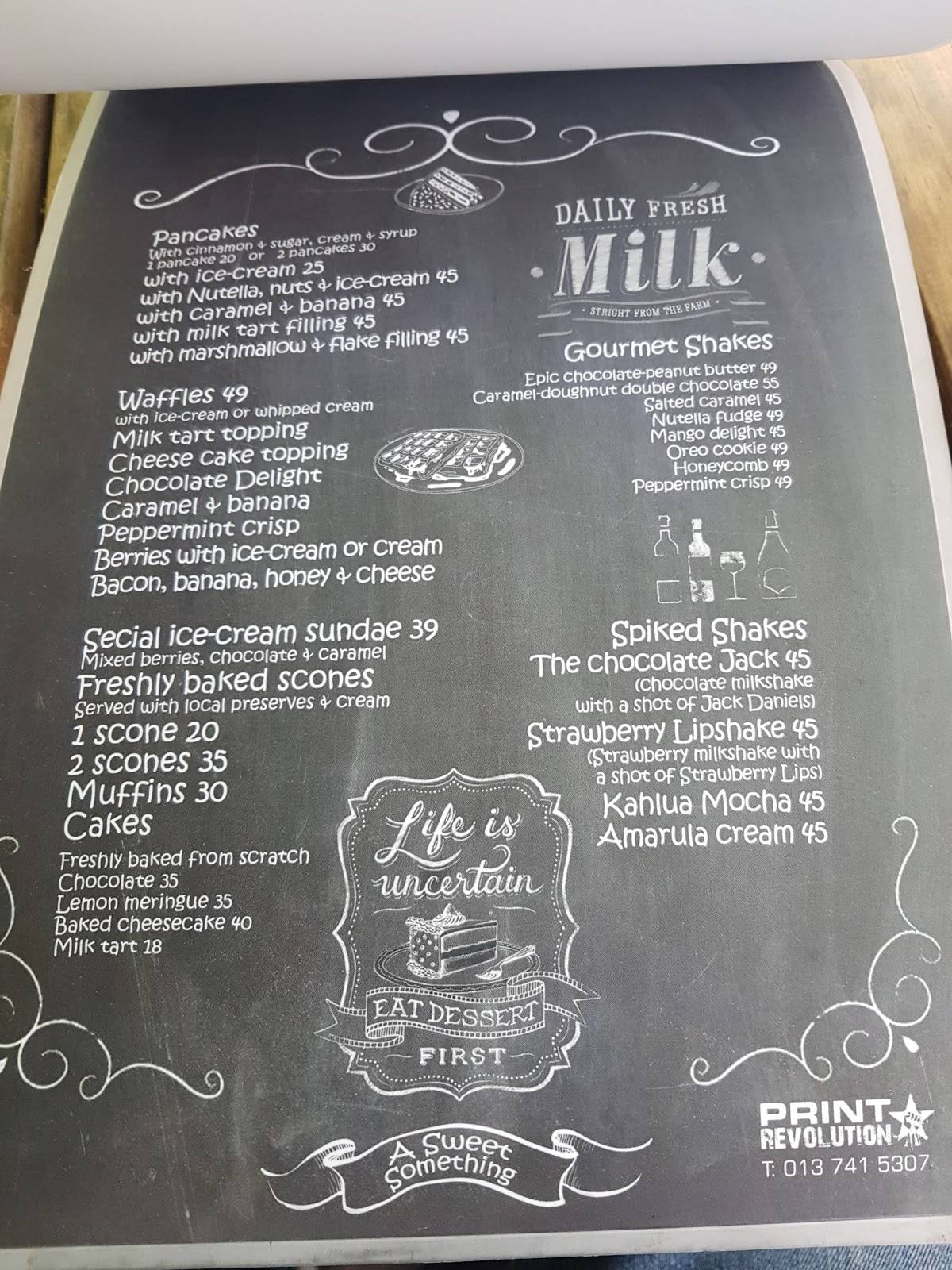 Menu at Hall's Farm Stall at GateWay cafe, Nelspruit