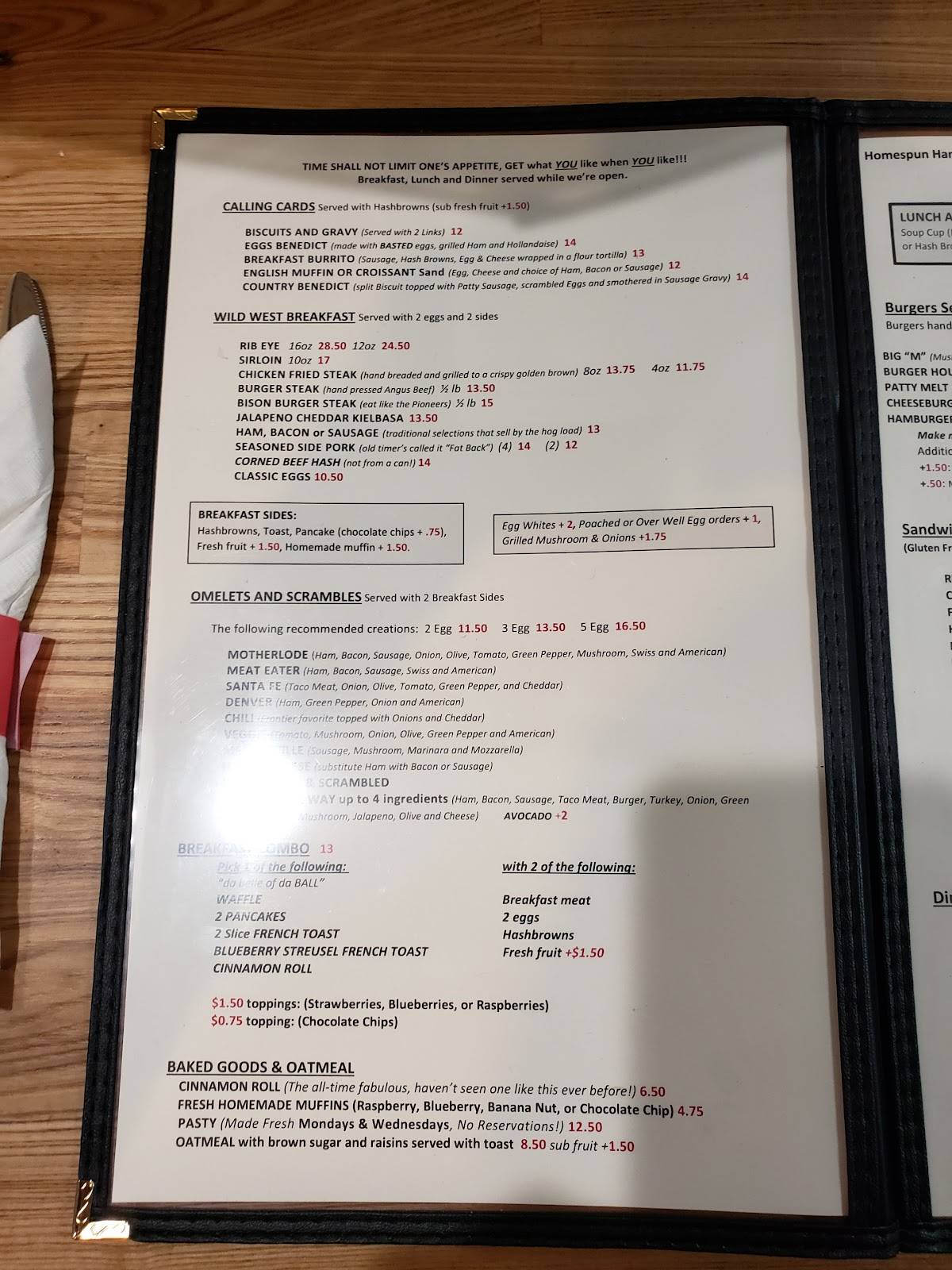 Menu at Hanging Five Restaurant, Butte