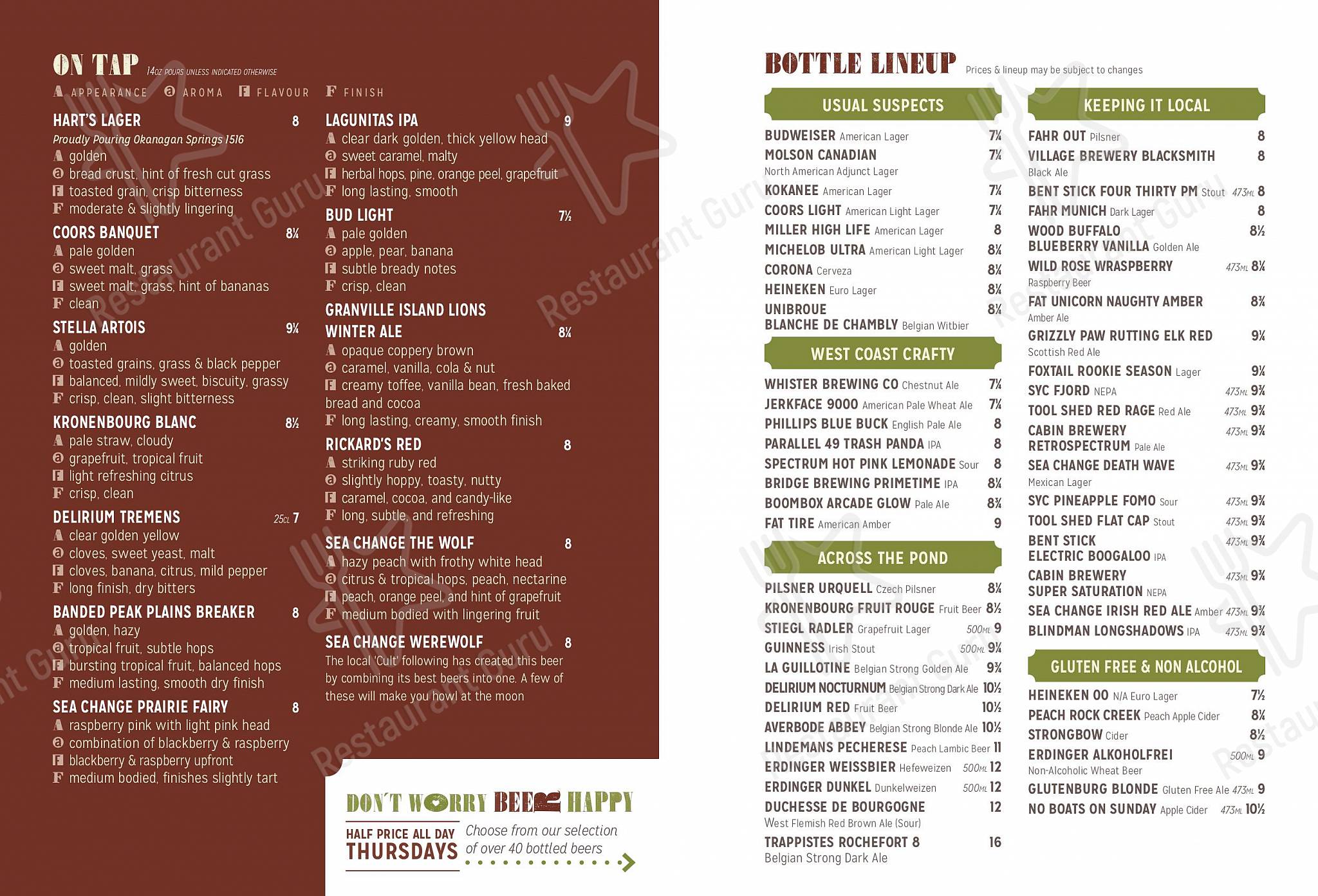 Menu at Hart's Table & Bar, Edmonton