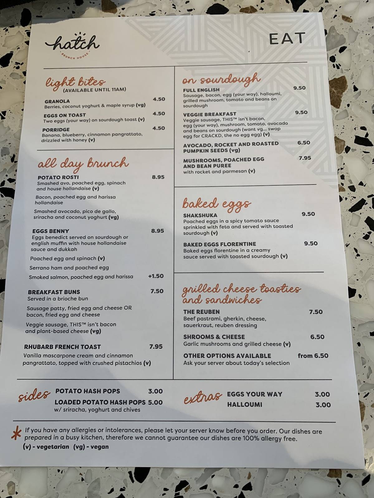 Menu at Hatch Brunch House restaurant, Halifax