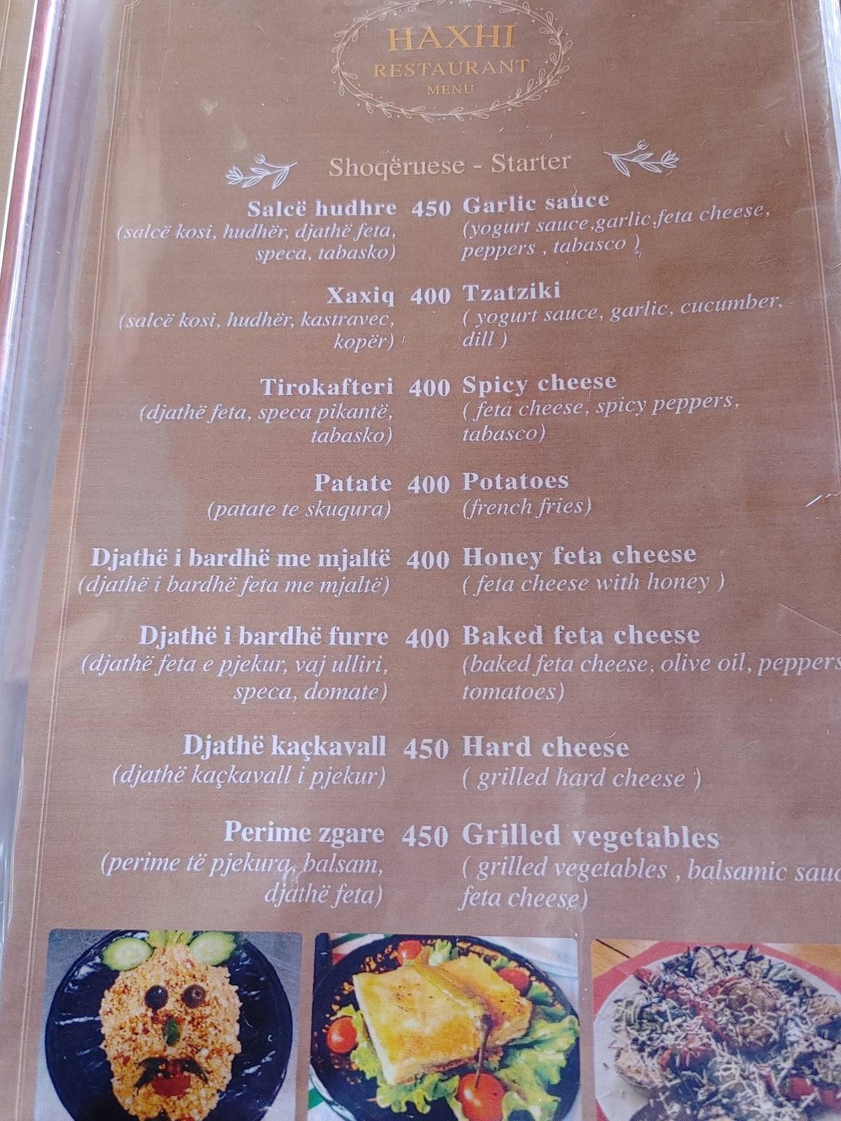 Menu at Haxhi restaurant, Sarandë, Rruga 40 Shenjtorët