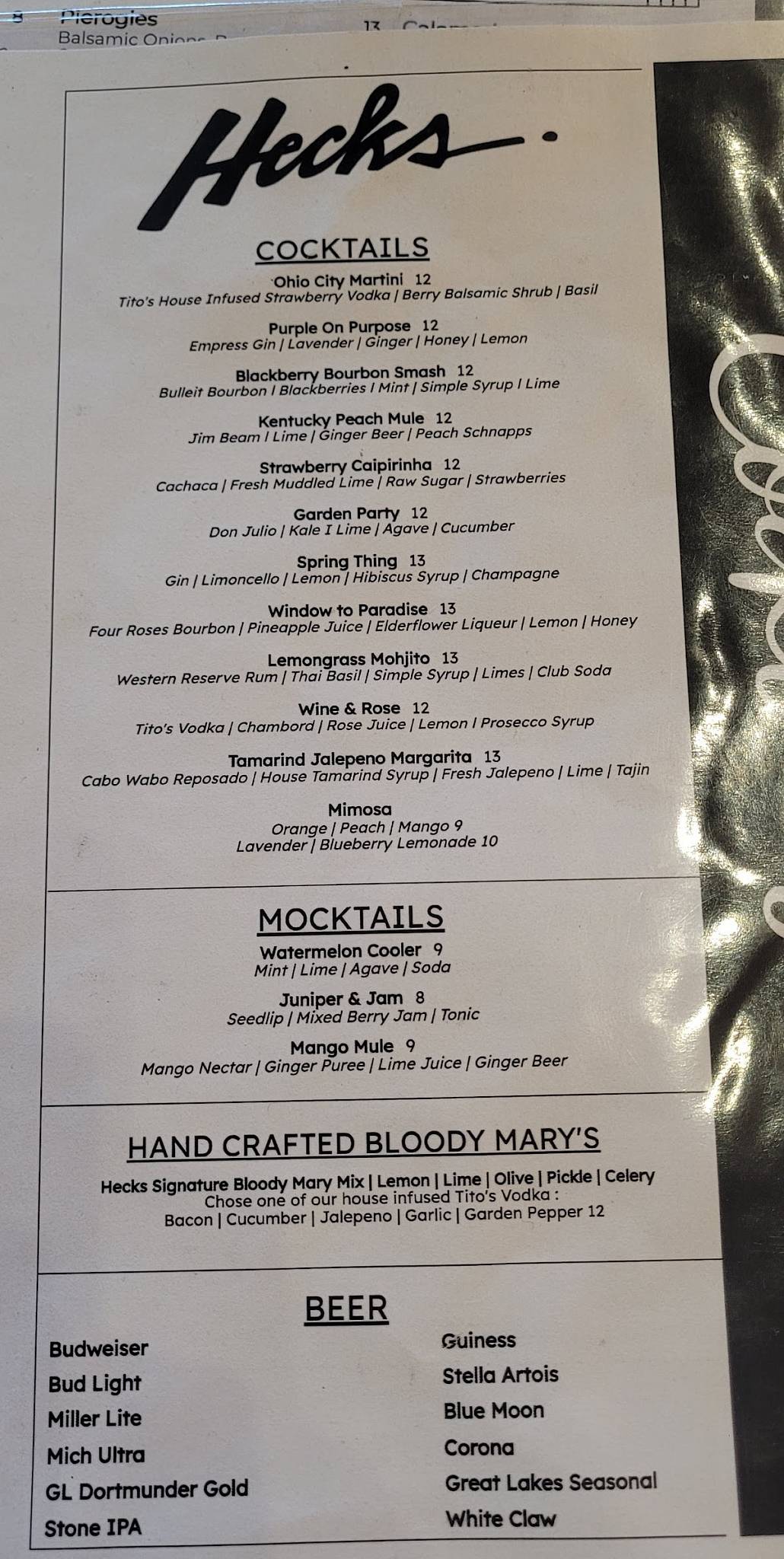 Menu at Hecks Of Avon pub & bar, Avon