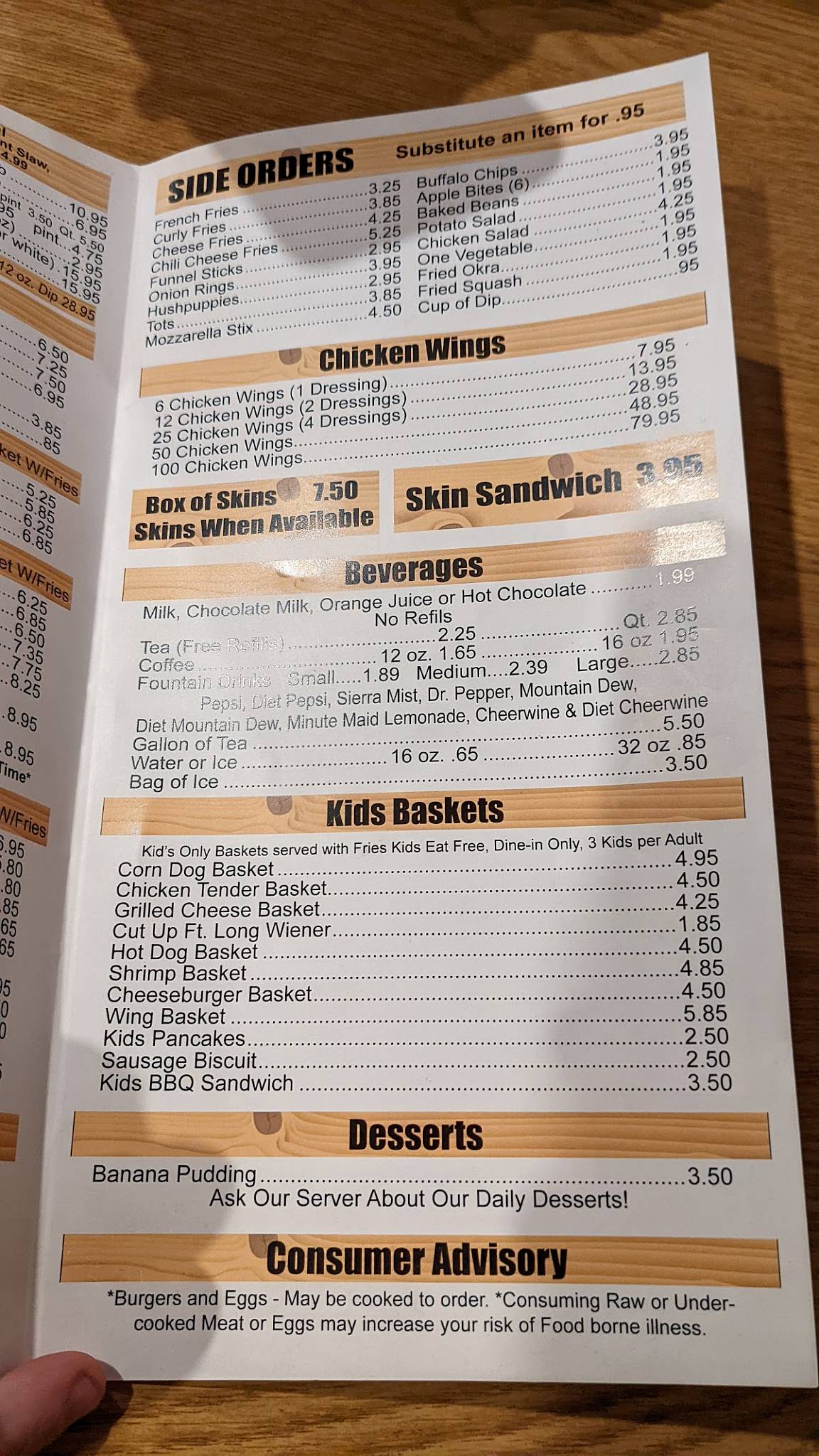 Menu at Hendrix Barbecue, Spencer, 615 Salisbury Ave