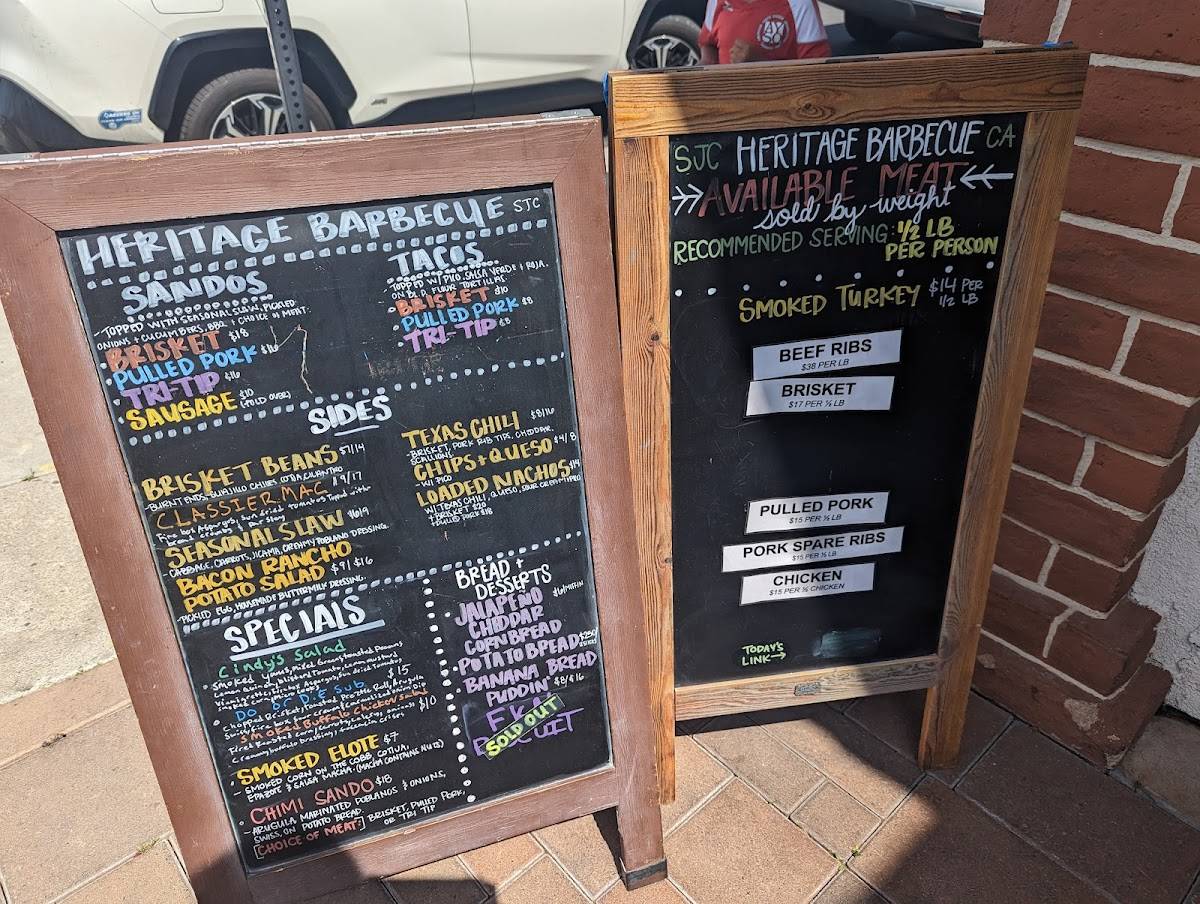 Menu at Heritage Barbecue, San Juan Capistrano