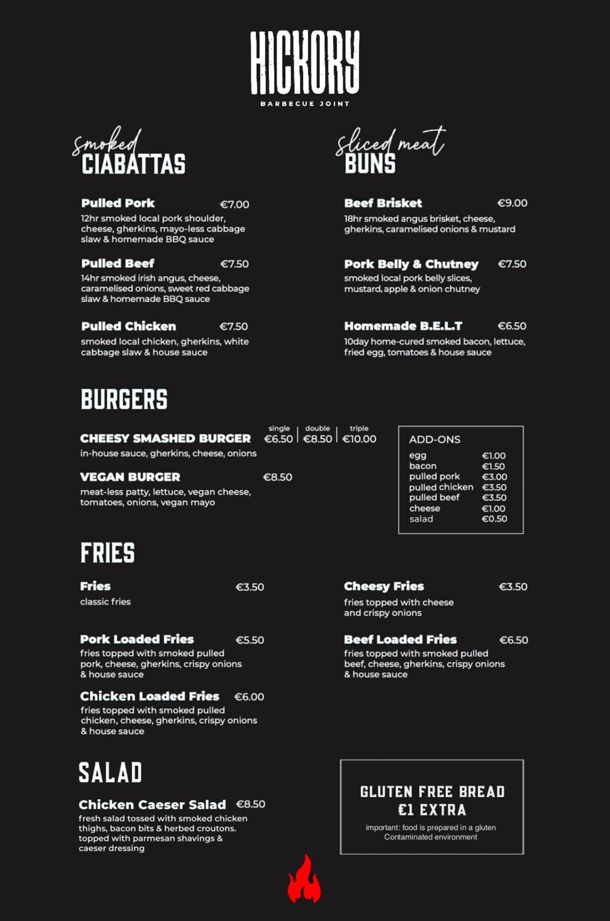 Menu at Hickory BBQ Joint, Birkirkara