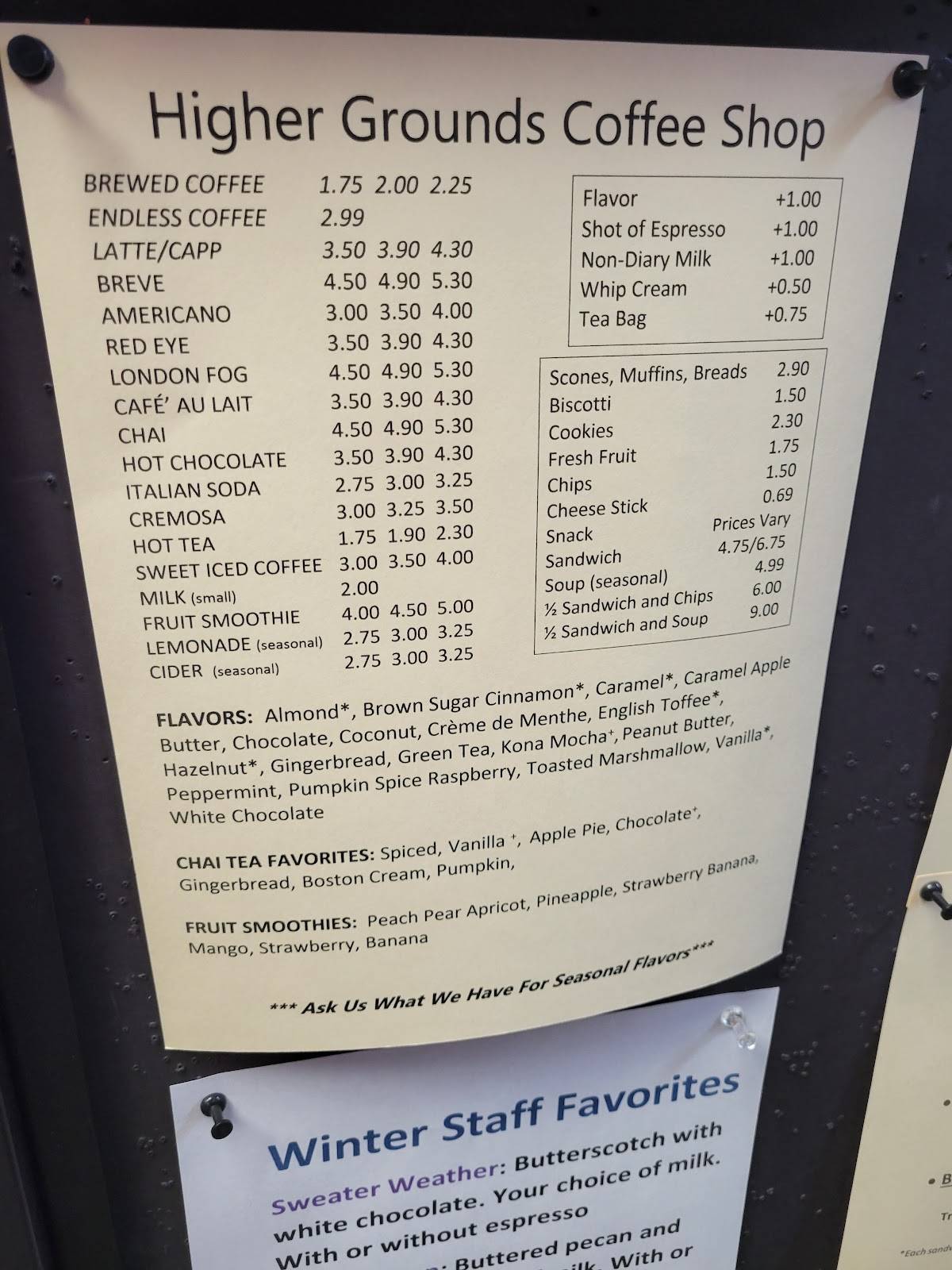 Menu at Higher Grounds Coffee Shop cafe, Beaver Dam, N7156 E Plaza Dr