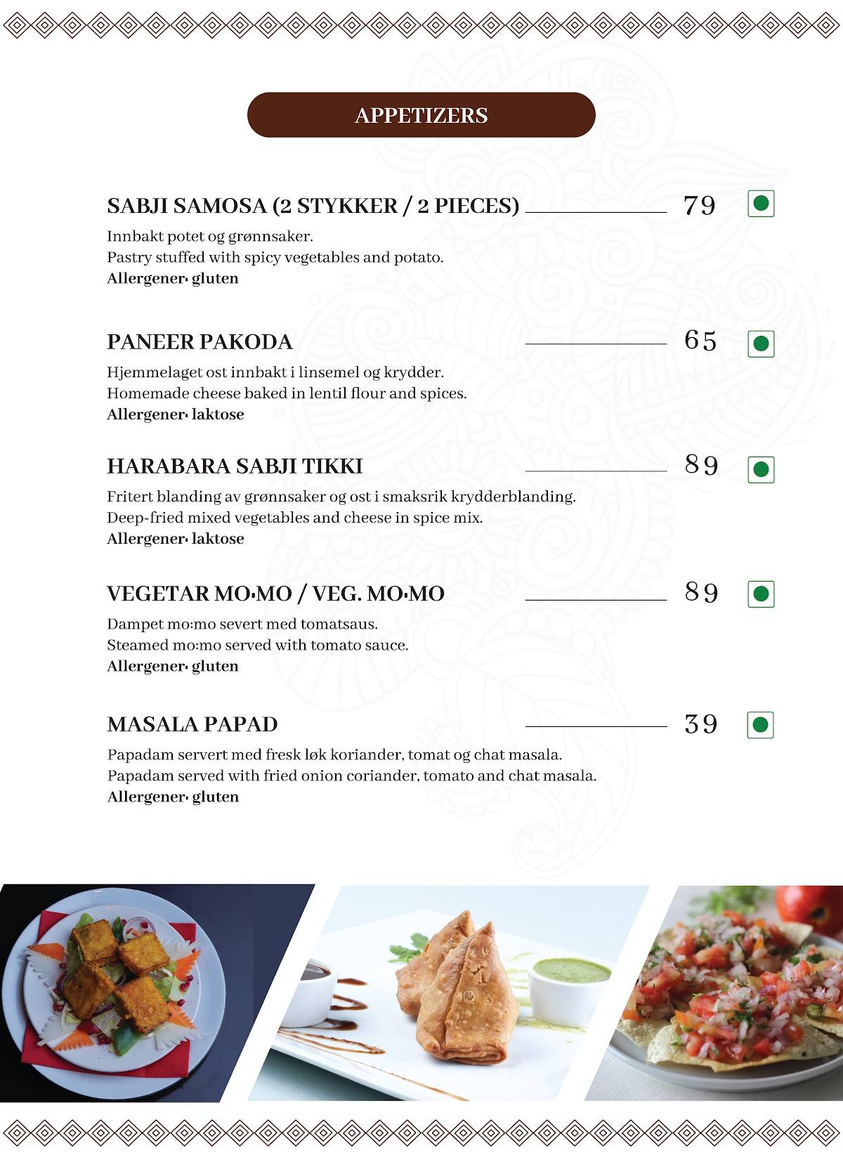 Carta de Himalayan Nepali Restaurant, Oslo