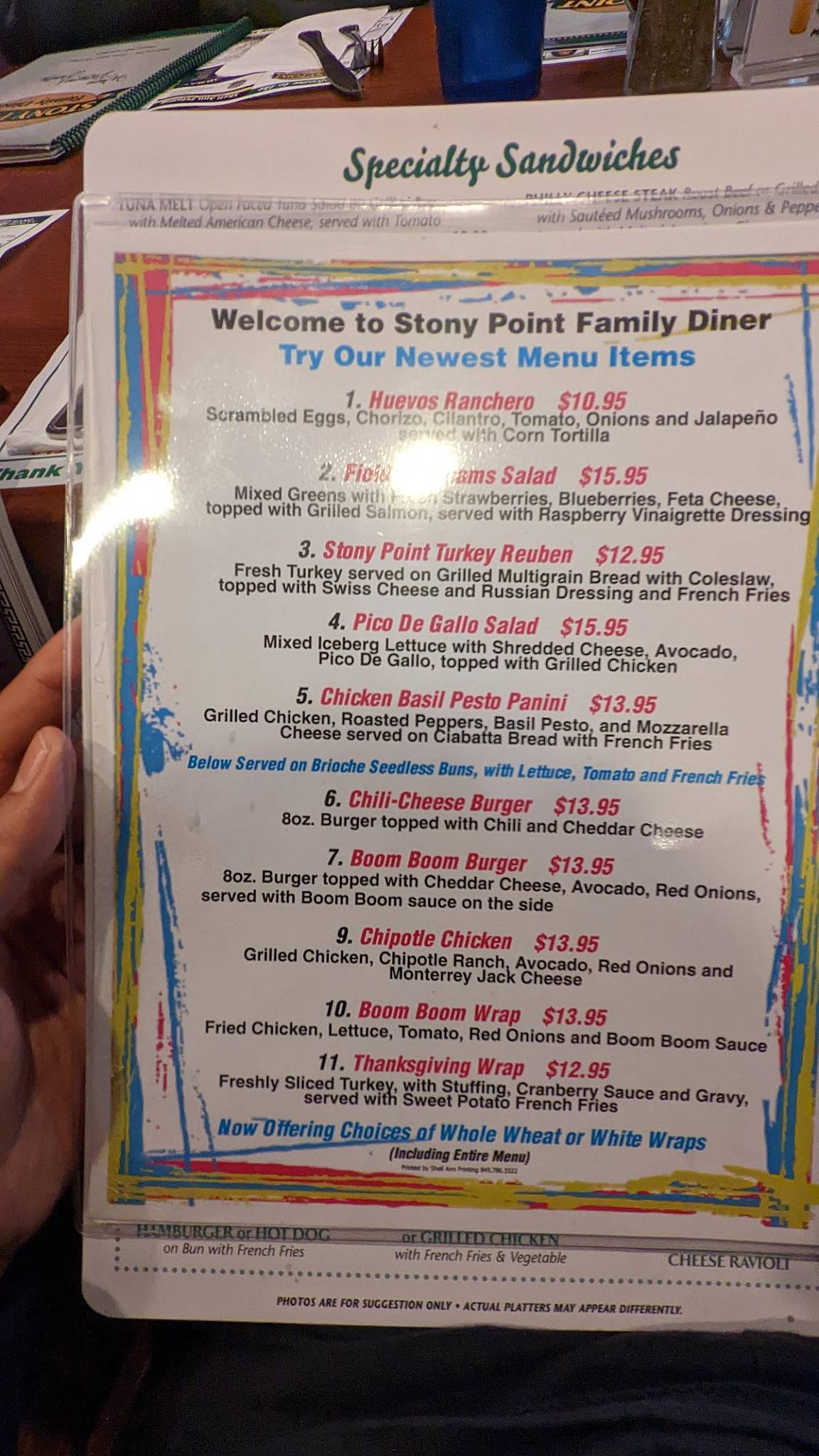 Menu at Stony Point Family Diner restaurant, Stony Point