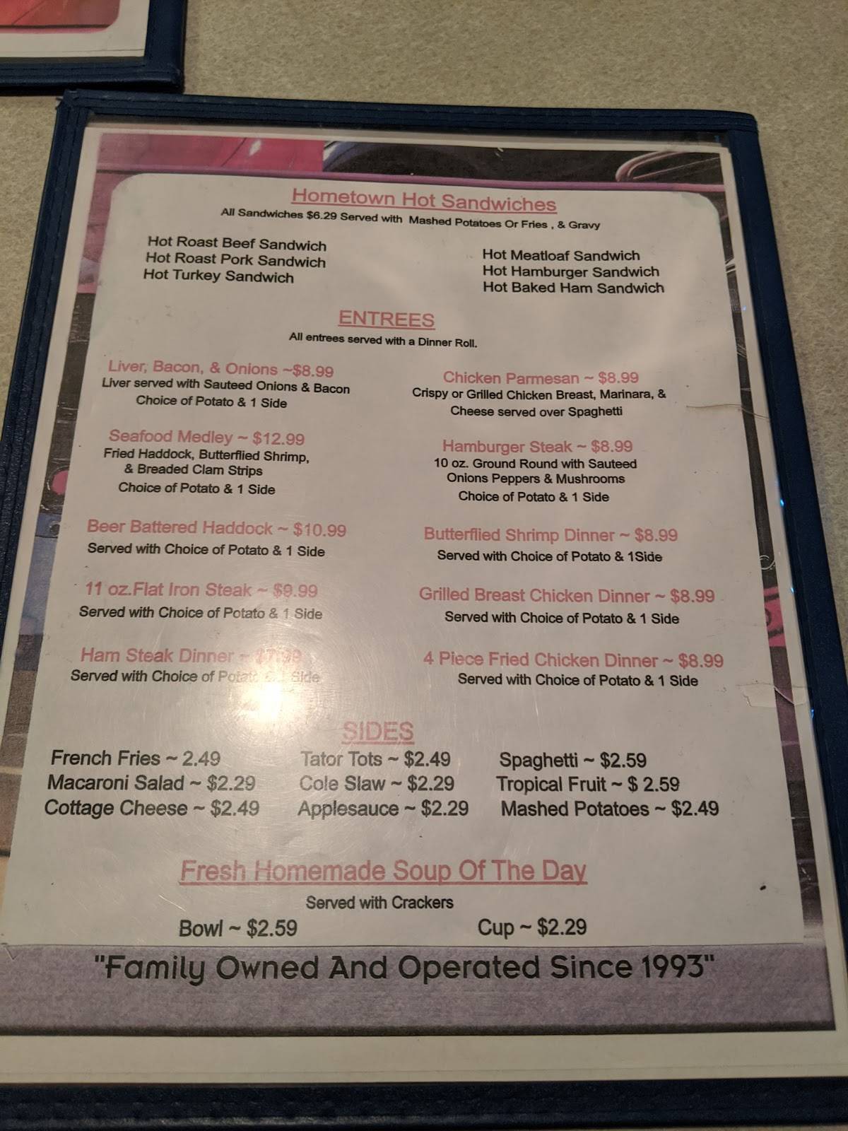 Menu at Hometown Cafe, Norwood