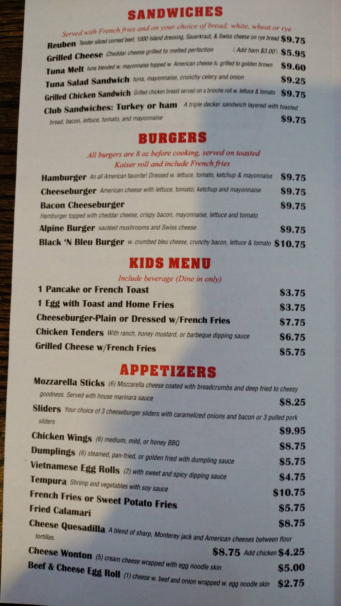 Menu at Hamlet Delights restaurant, Horseheads