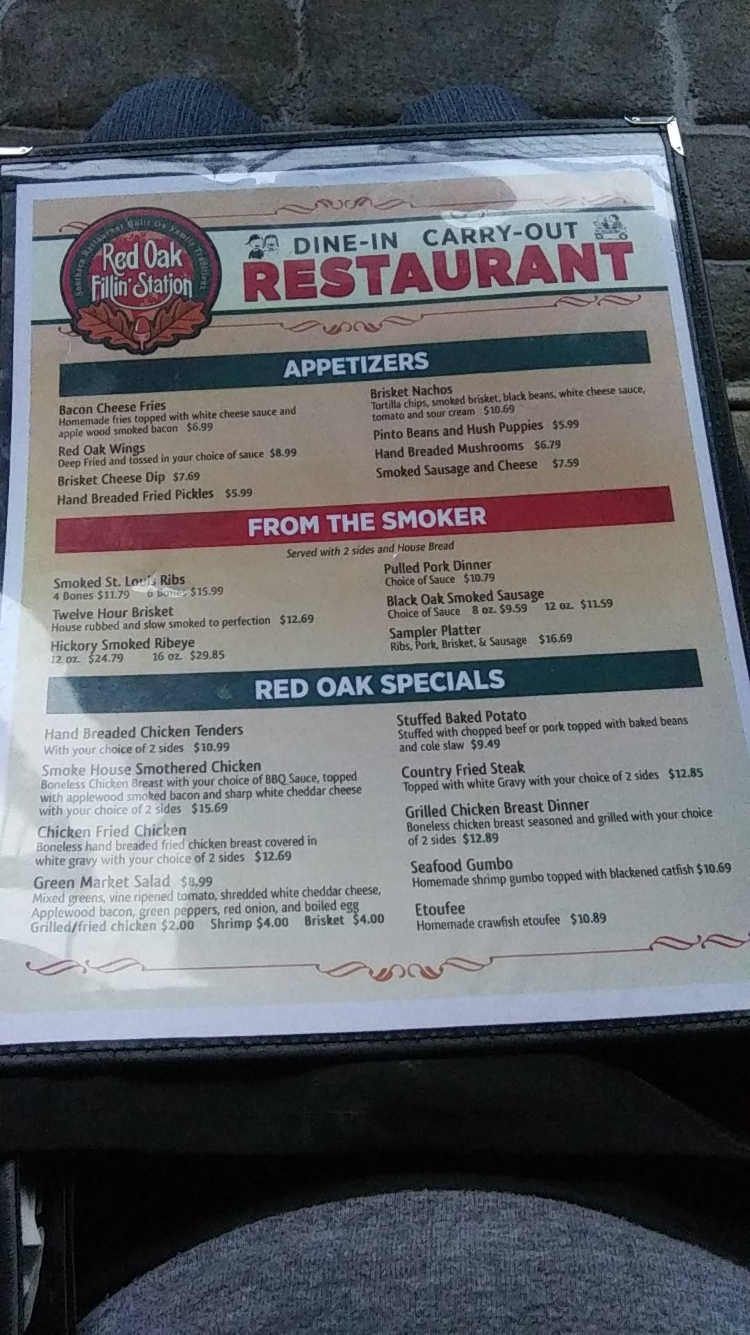 Menu at Red Oak Fillin' Station restaurant, Hot Springs