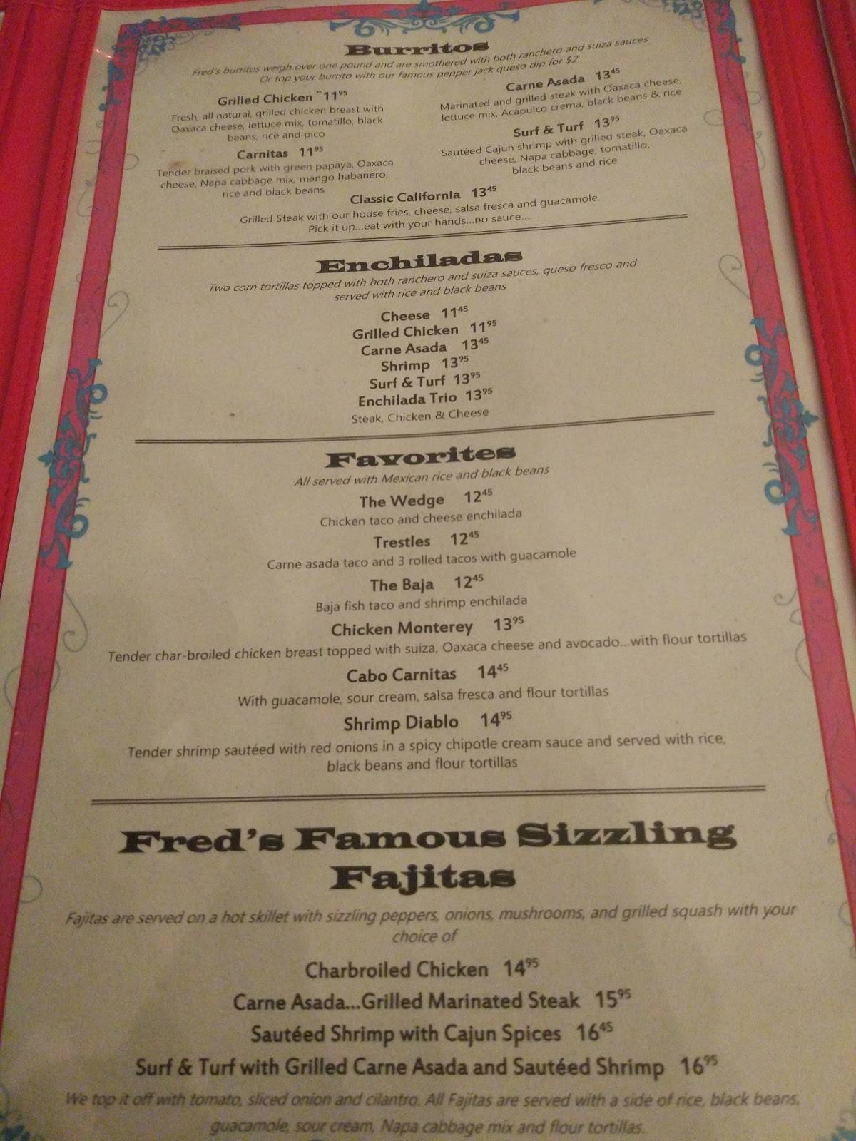 Menu at Fred's Mexican Cafe & Cantina, Huntington Beach