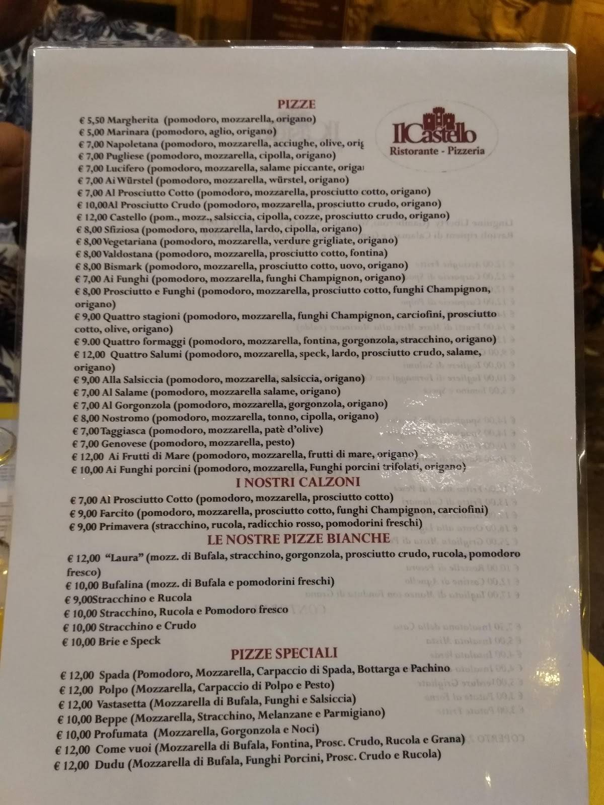 Menu da Il Castello ristorante, Finale Ligure