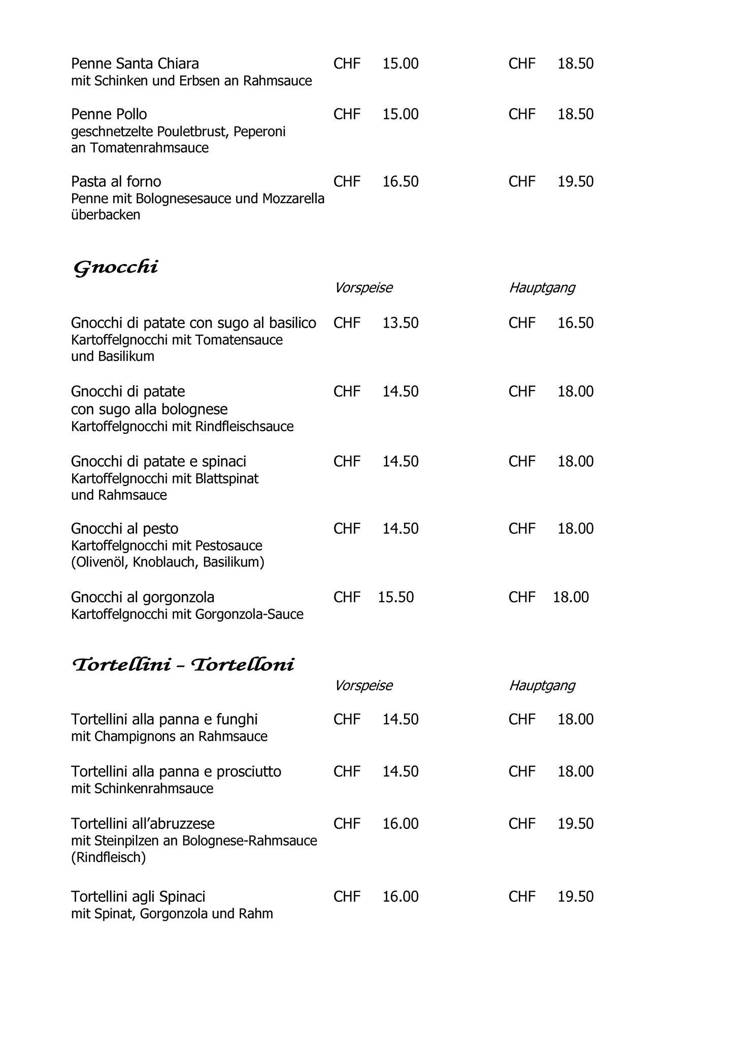 Menu da Il Castello, Müllheim
