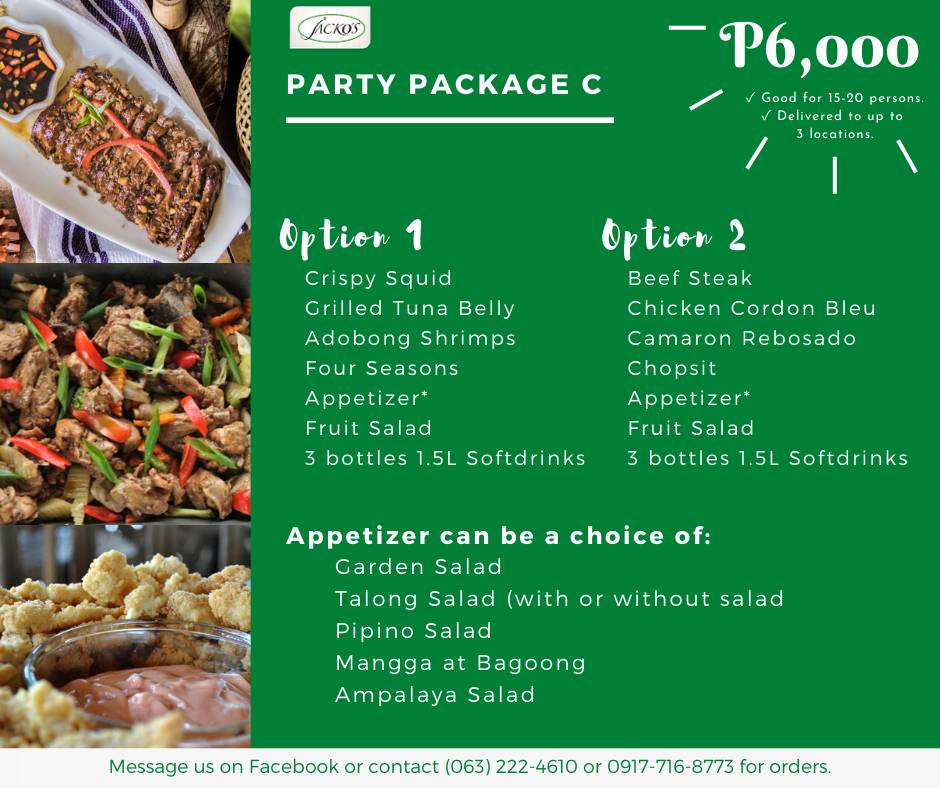 Menu at Jacko's Kan-anan restaurant, Iligan City